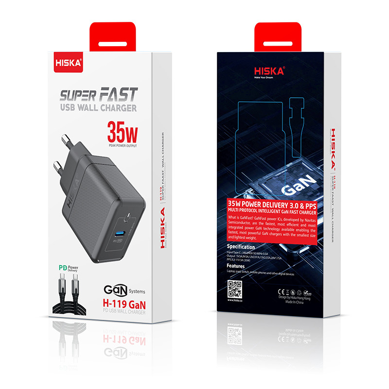 شارژر دیواری 35 وات هیسکا مدل H-119GAN - لوازم جانبی موبایل | لوازم باکس
